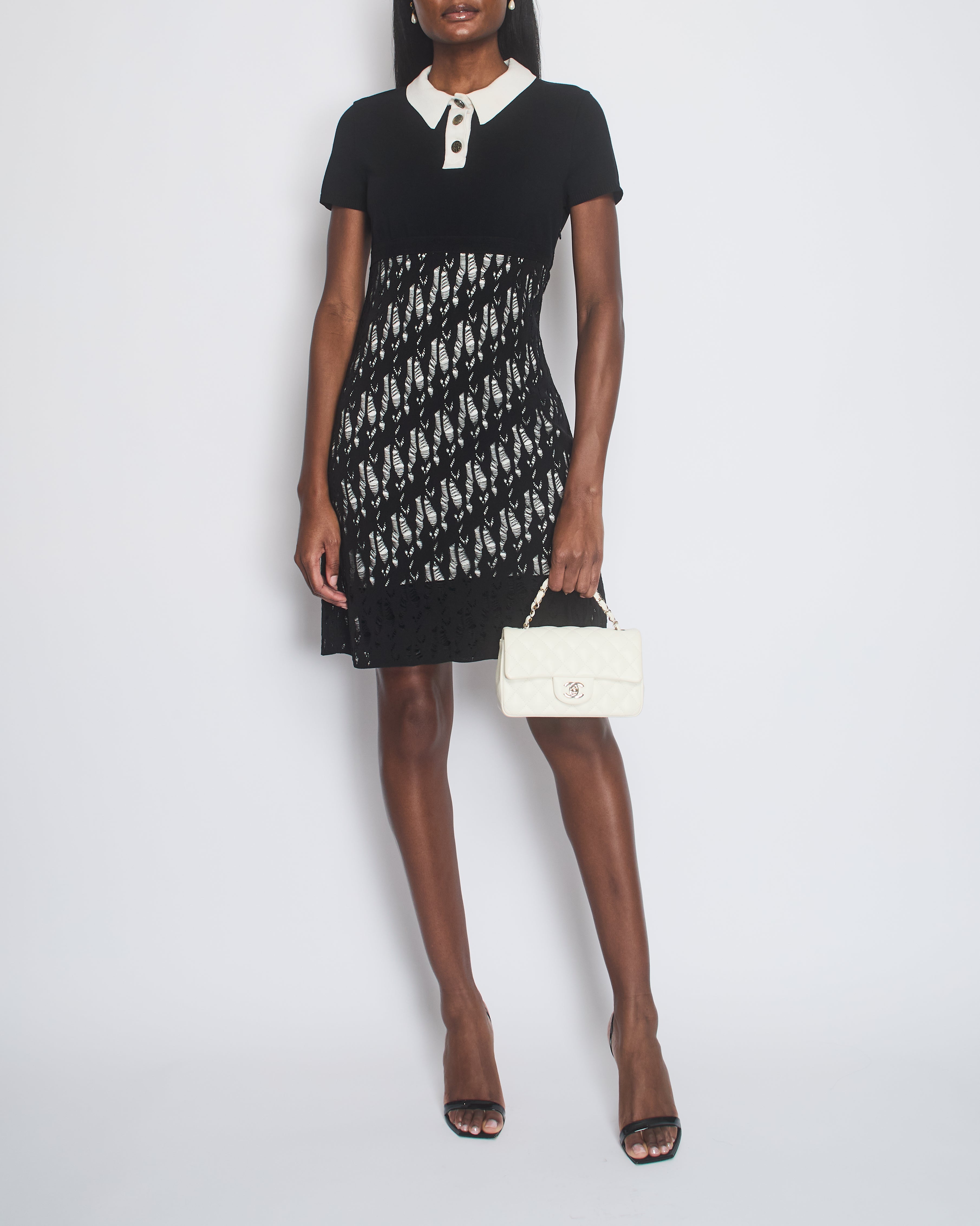 Chanel 12/S Black Cotton Distressed Short Sleeve Midi Dress Size FR 38 ...