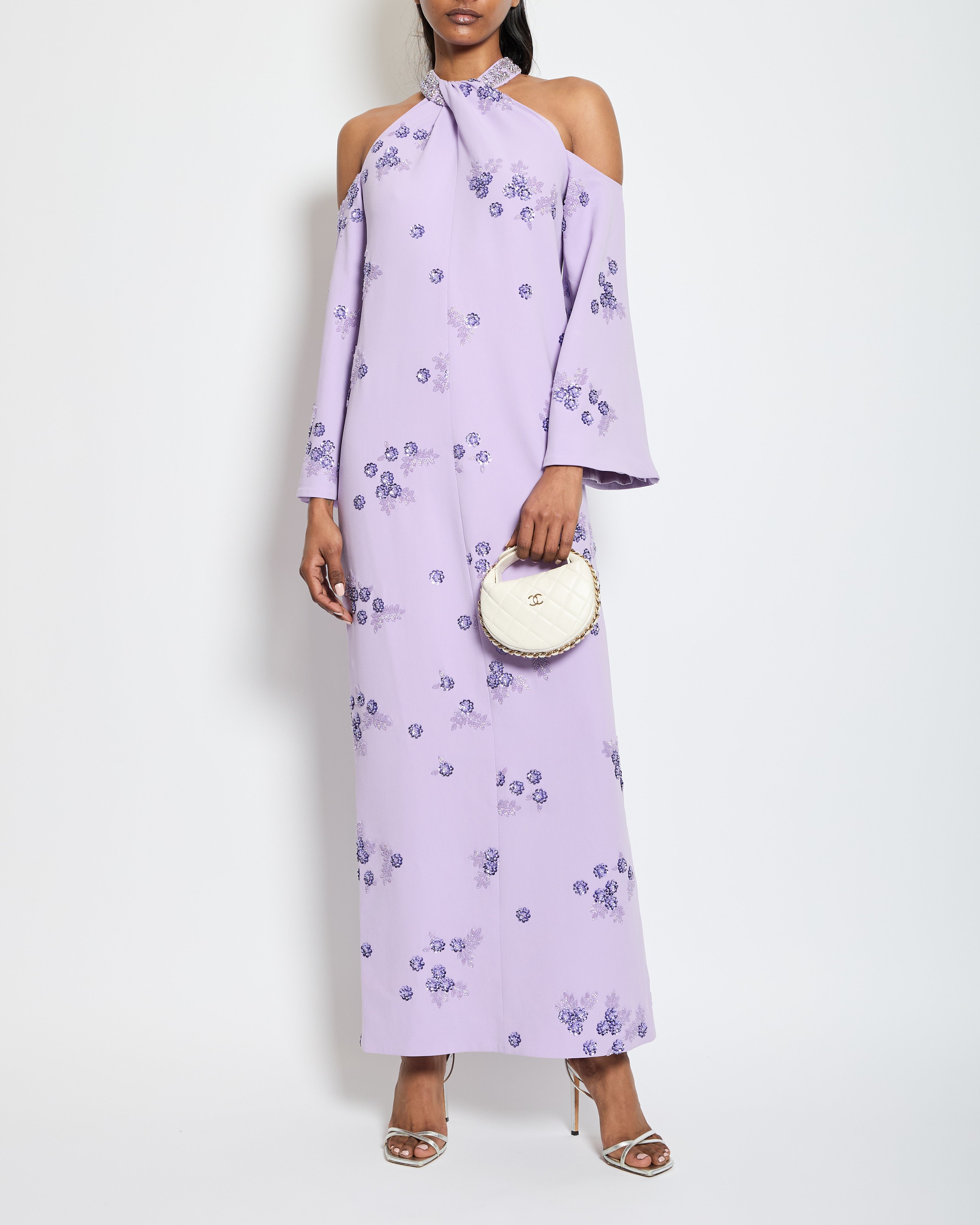 Huishan Zhang Pastel Violet Vitto Floral Embellished Long Sleeve Dress ...