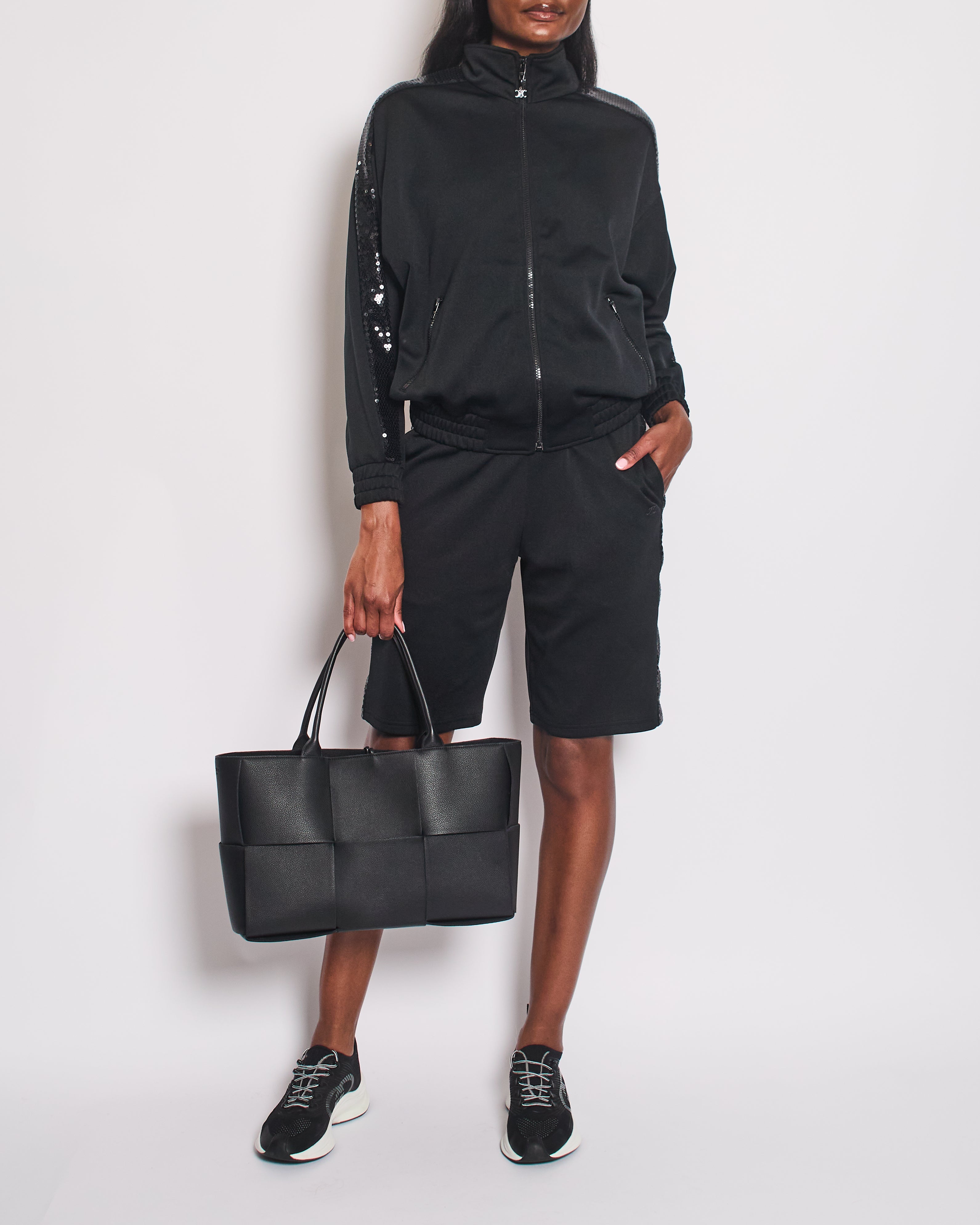 Celine Black Sequin Tracksuit Set with Matching Shorts Size FR 34 (UK ...