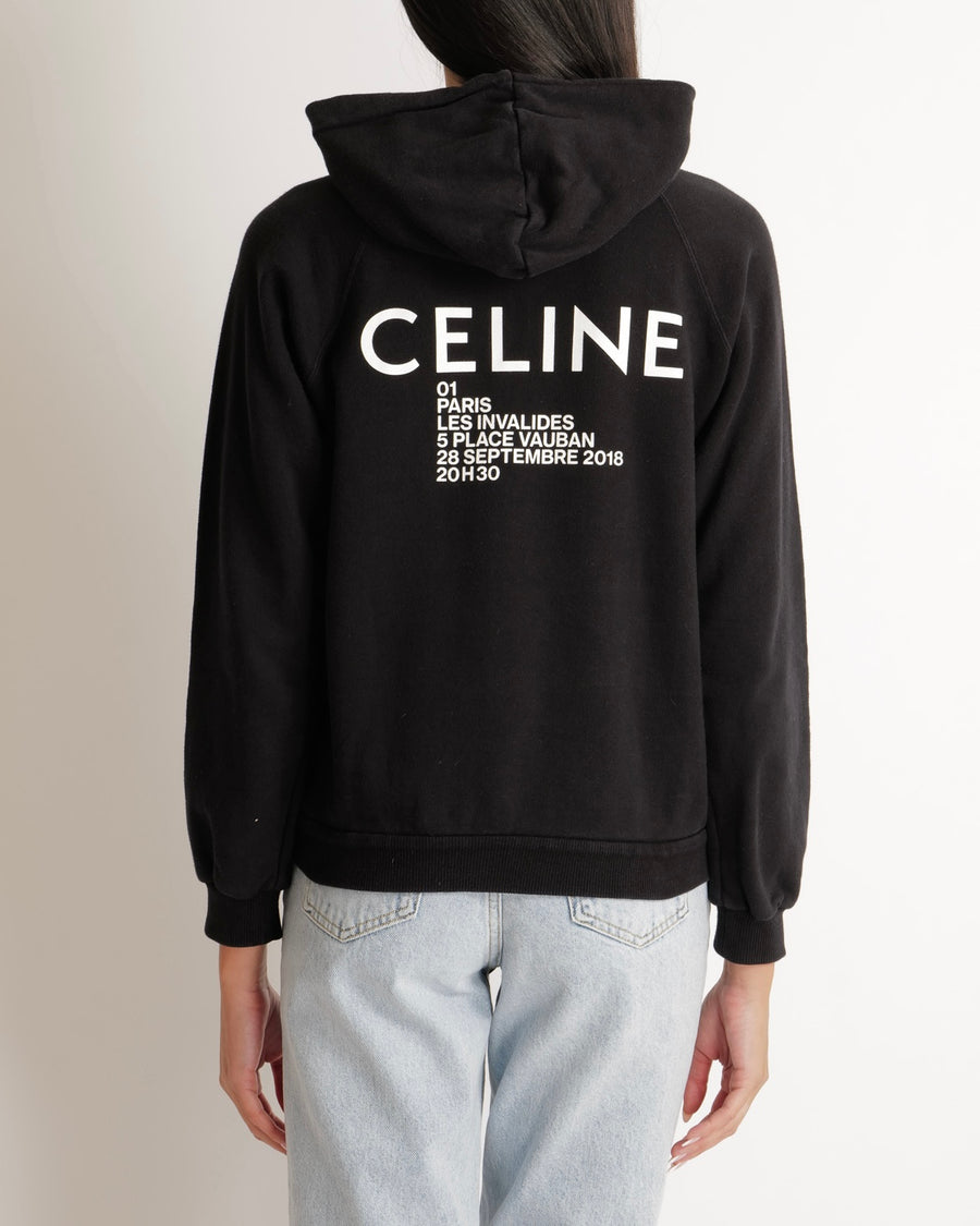⁠Celine Black Hooded Jumper with White Logo Detail Size L (UK 12) – Sellier