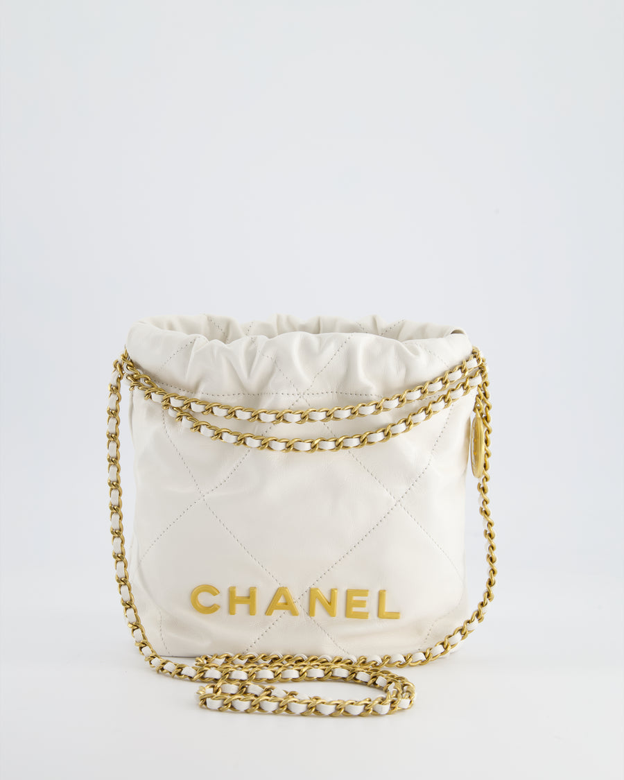 *HOT* Chanel Mini 22 Bag in White Calfskin with Gold Hardware – Sellier