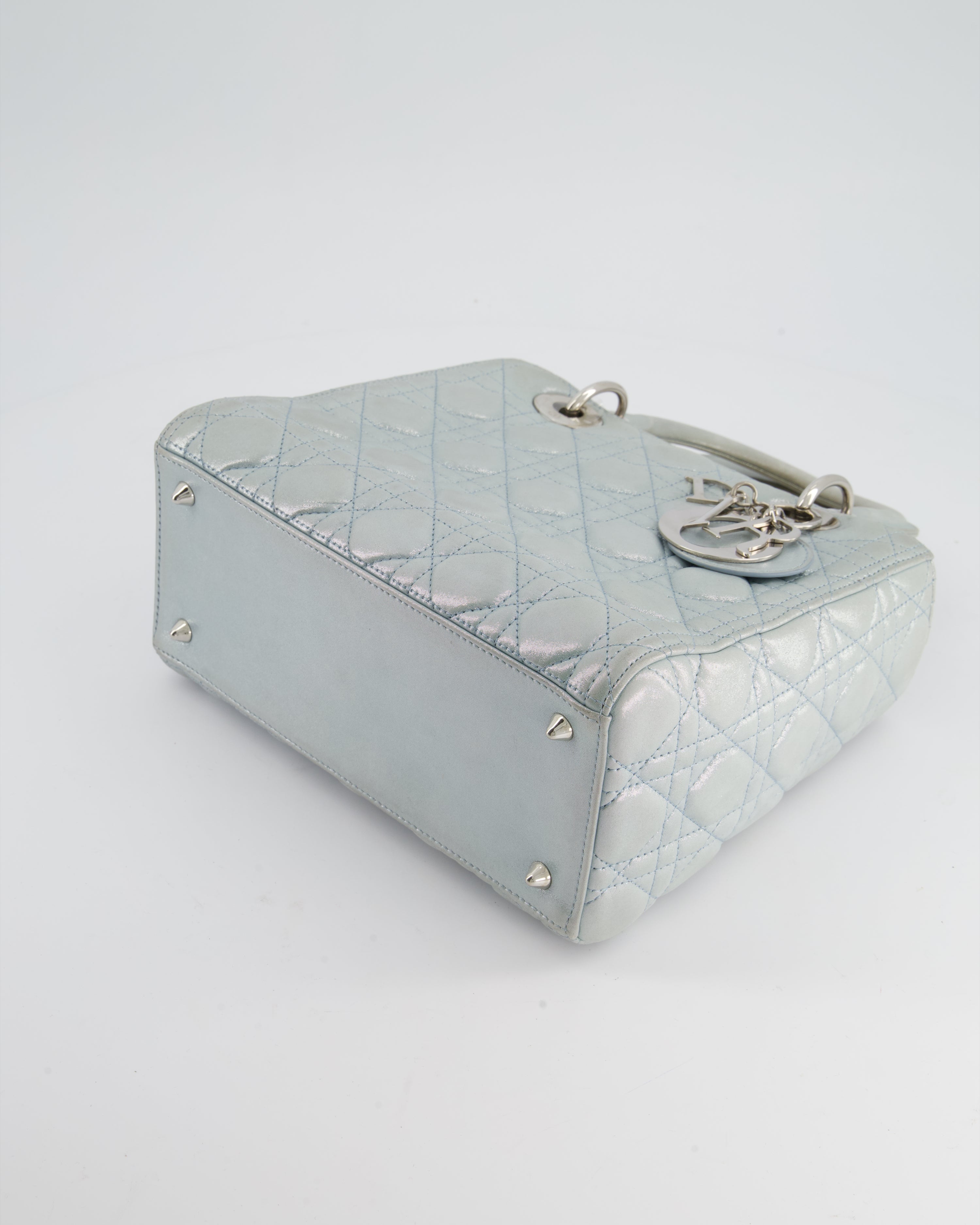 Christian Dior Baby Blue Metallic Medium Lady Dior Bag with Silver Har ...
