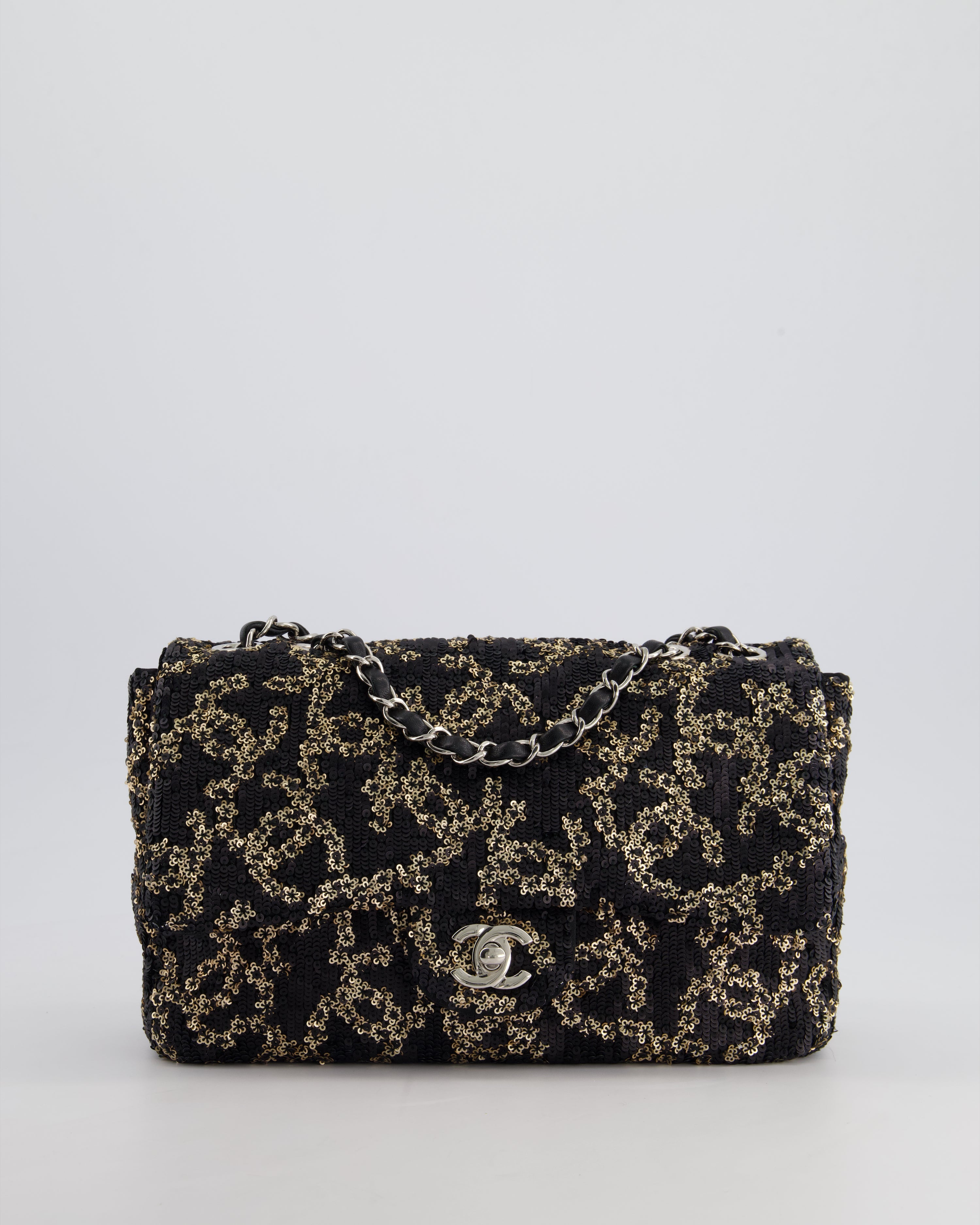 Chanel Black, Gold Sequin CC Logo Medium Flap Bag with Silver Hardware ...