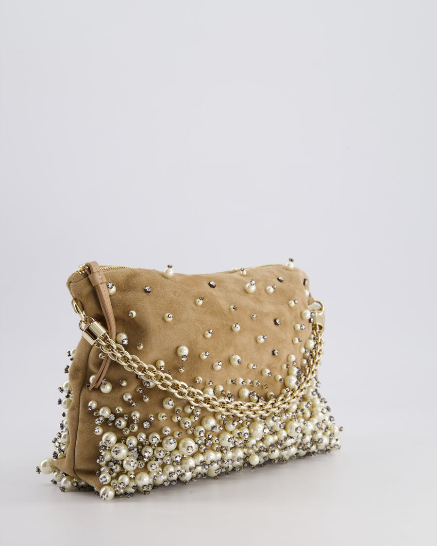 Lydia Millen’s Jimmy Choo Beige Suede with Pearl Embellishment Detail ...