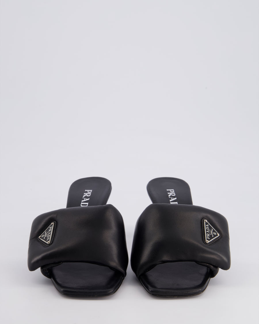 Prada Black Padded Mule Sandals With Silver Logo Detail Size EU 38 ...