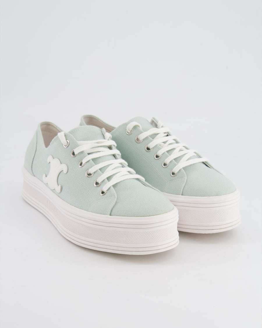 Céline Baby Blue Canvas Trainers with White Triomphe Logo Detail Size ...