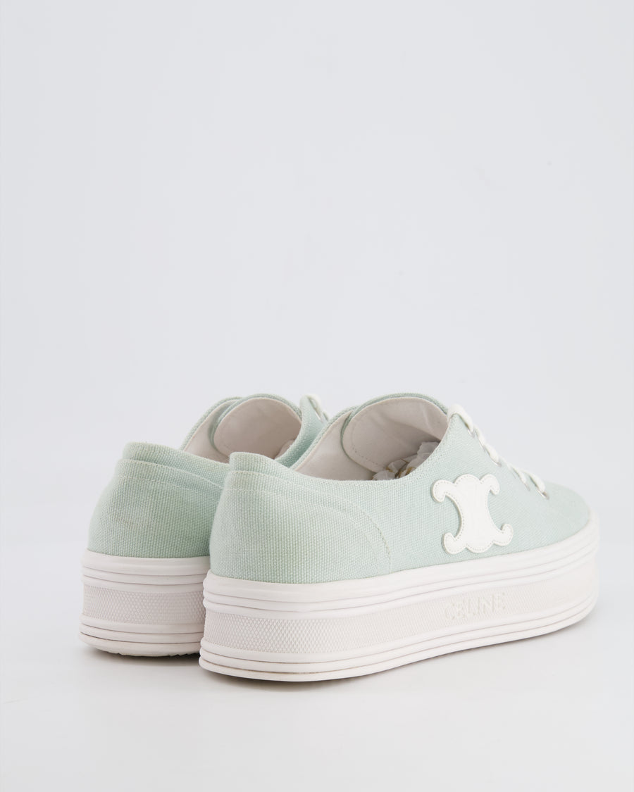 Céline Baby Blue Canvas Trainers with White Triomphe Logo Detail Size ...