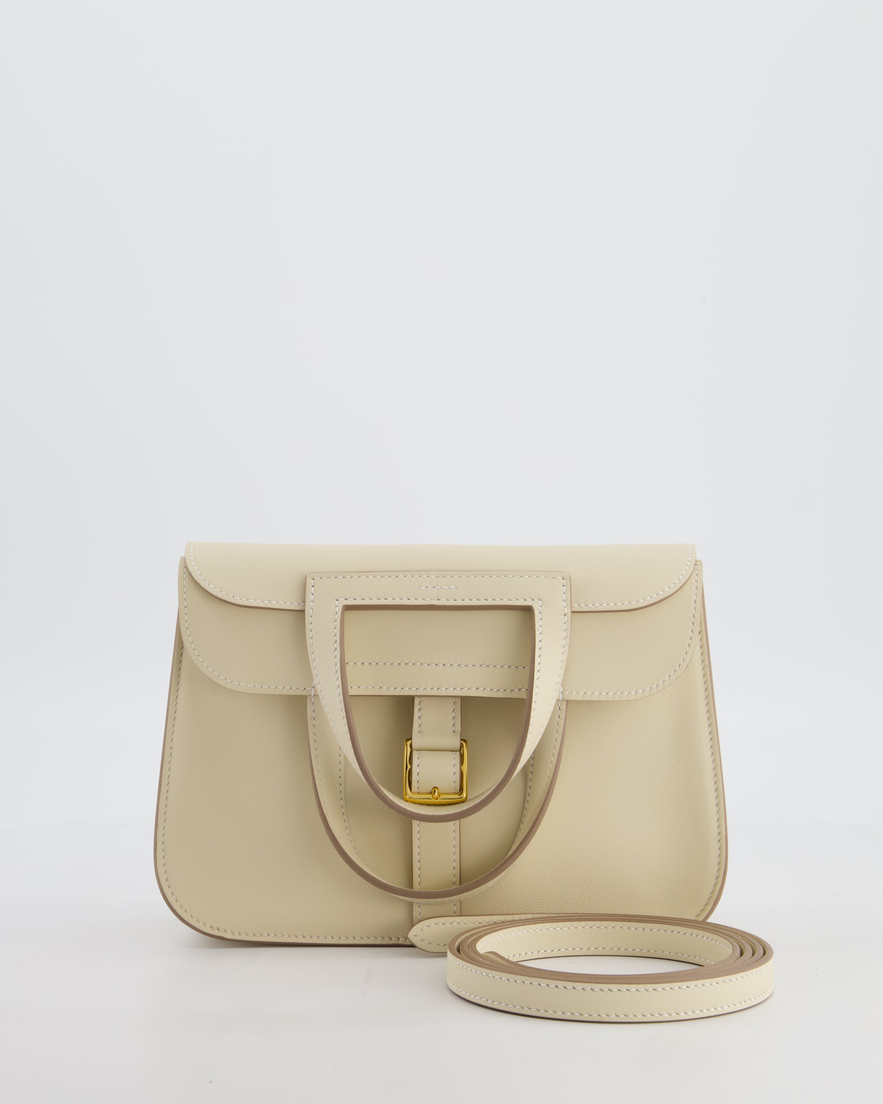 *NEW SIZE* Hermès Mini Halzan Bag in Craie Swift Leather with Gold Har ...